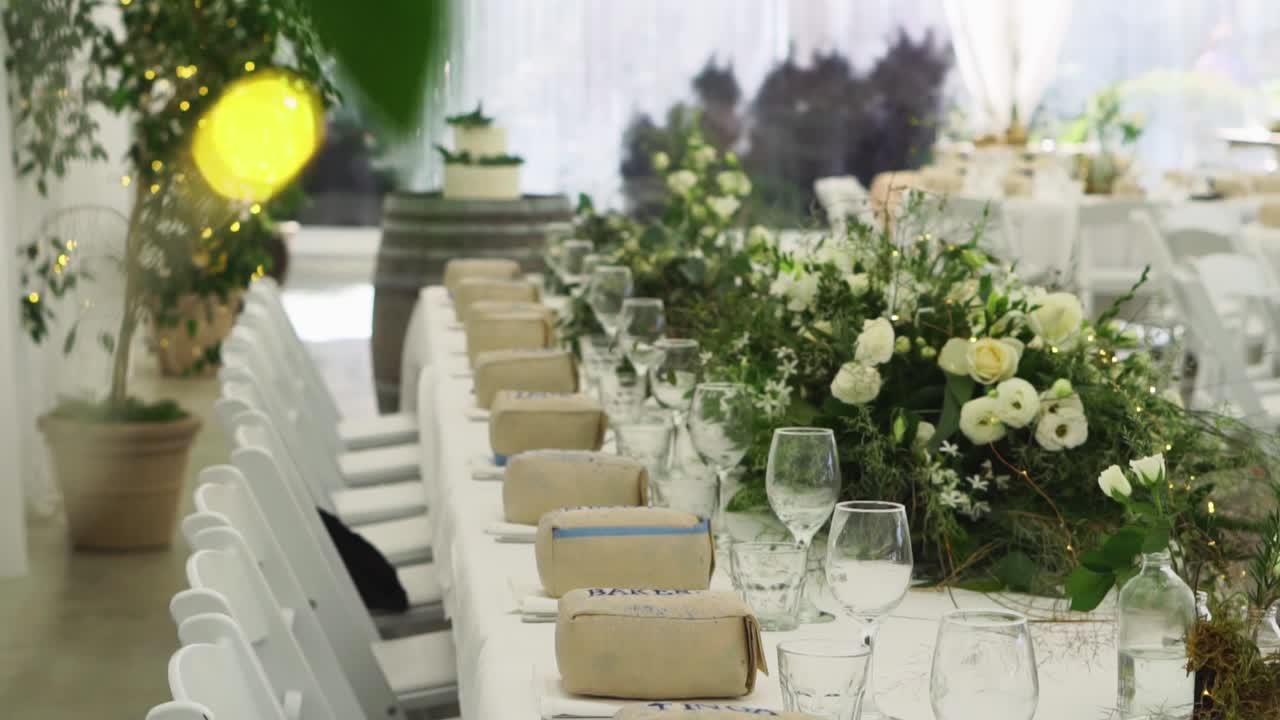 Premium stock video - Bridal party table set up for wedding reception