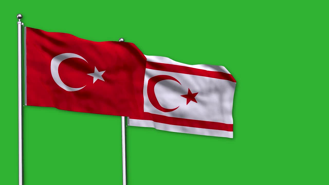 Premium stock video - Turkey and northern cyprus flags green screen