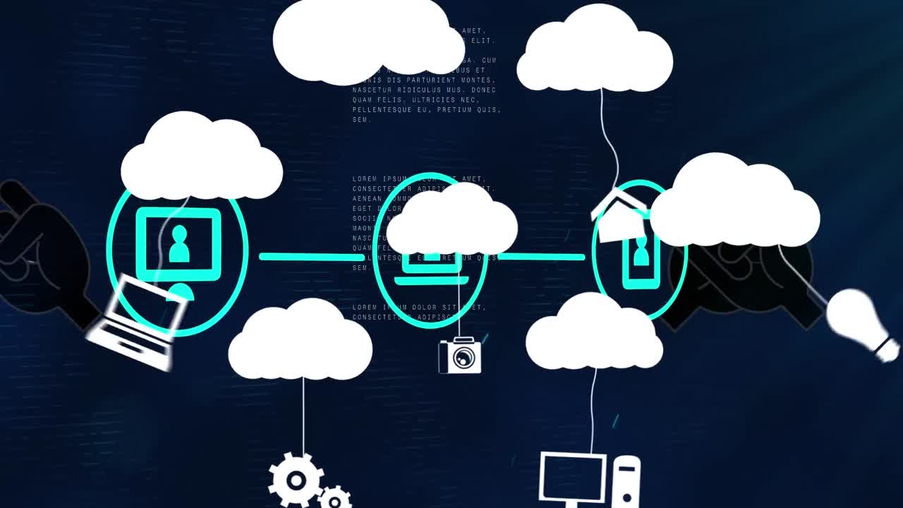 Premium stock video - Animation of icons hanging from clouds ...