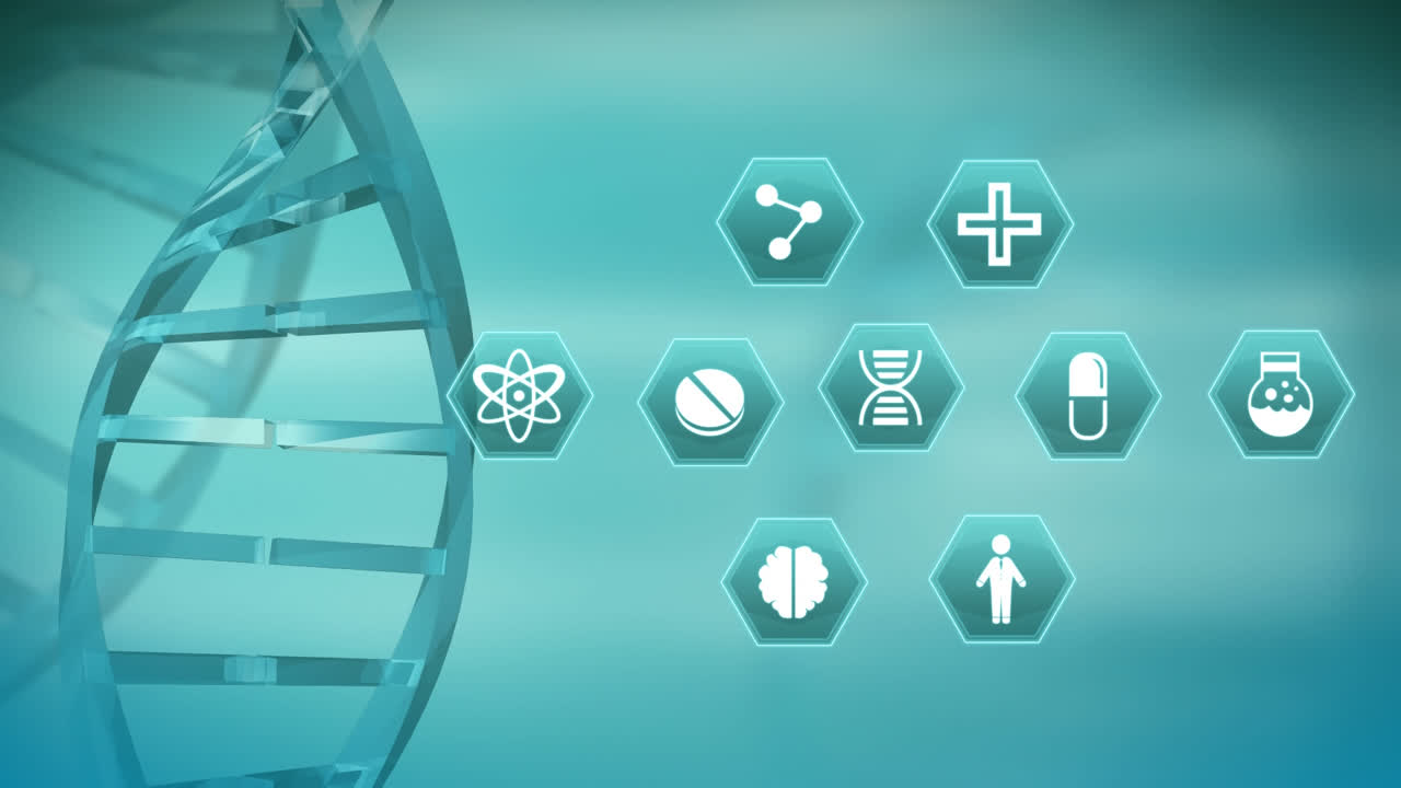 Premium stock video - Dna helix with medical science symbols