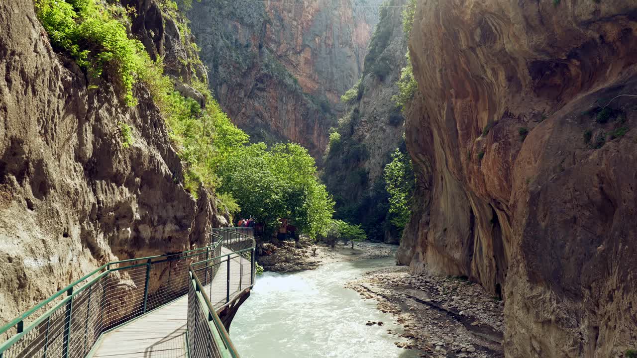 Premium stock video - Entrance safety walkway in sunlit saklikent gorge ...
