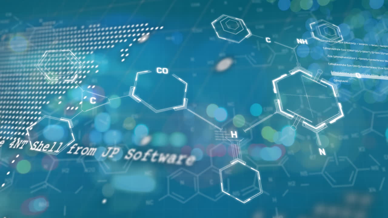 Animation Of Graphs And Chemical Formulas Over World Map And Green ...