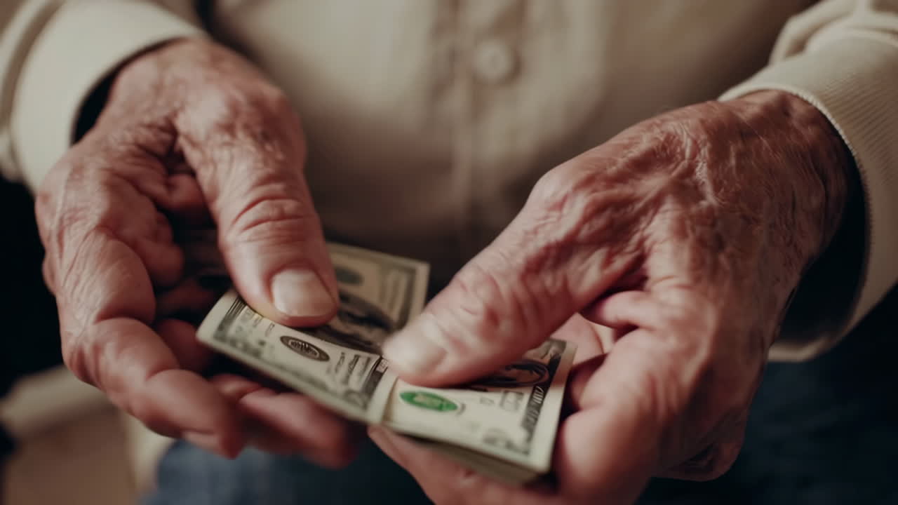 Old Man Counting Money | Premium Stock Video Footage