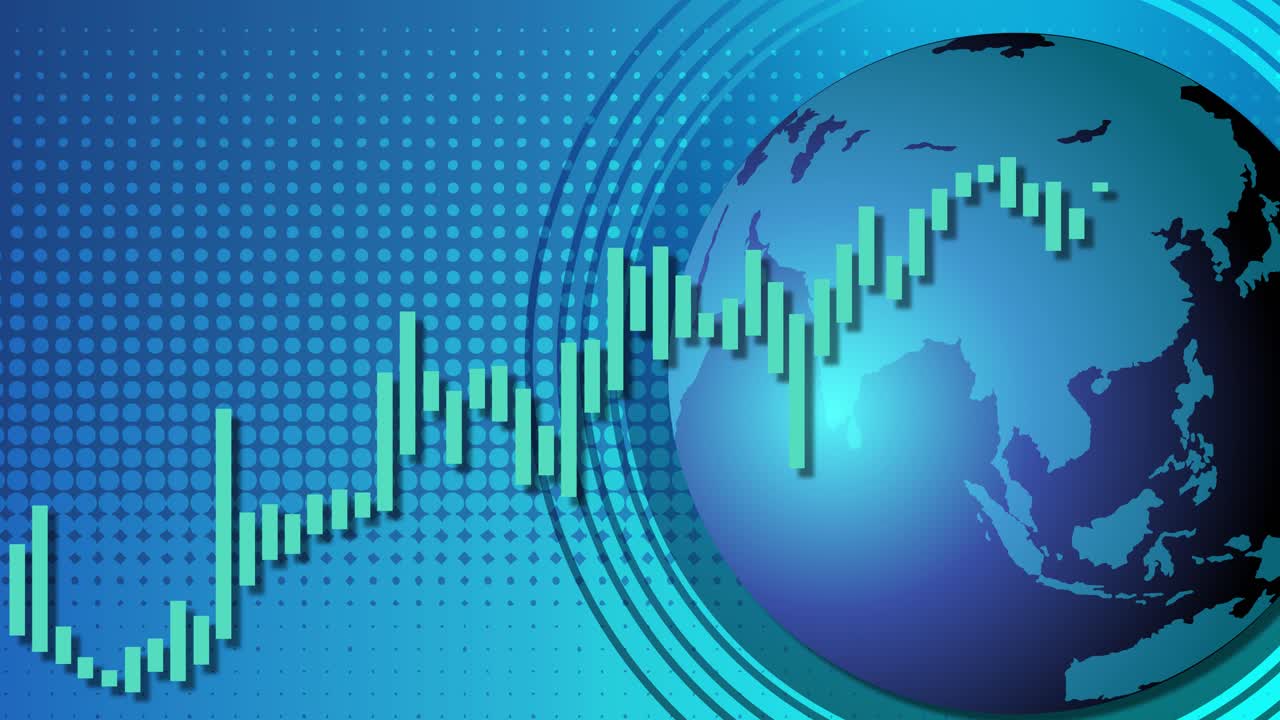 Animated globe with candlestick graph transitions, highlighting global ...