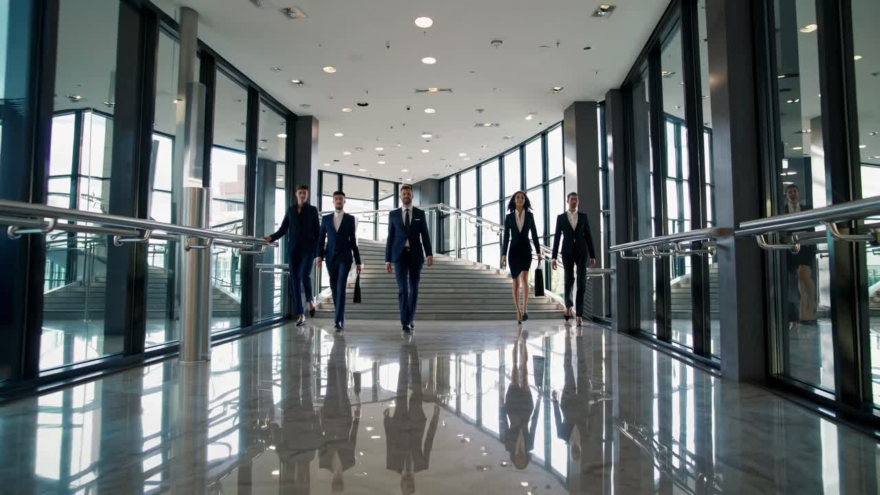 Business Team Walking in Office Corridor | Premium Stock Video Footage