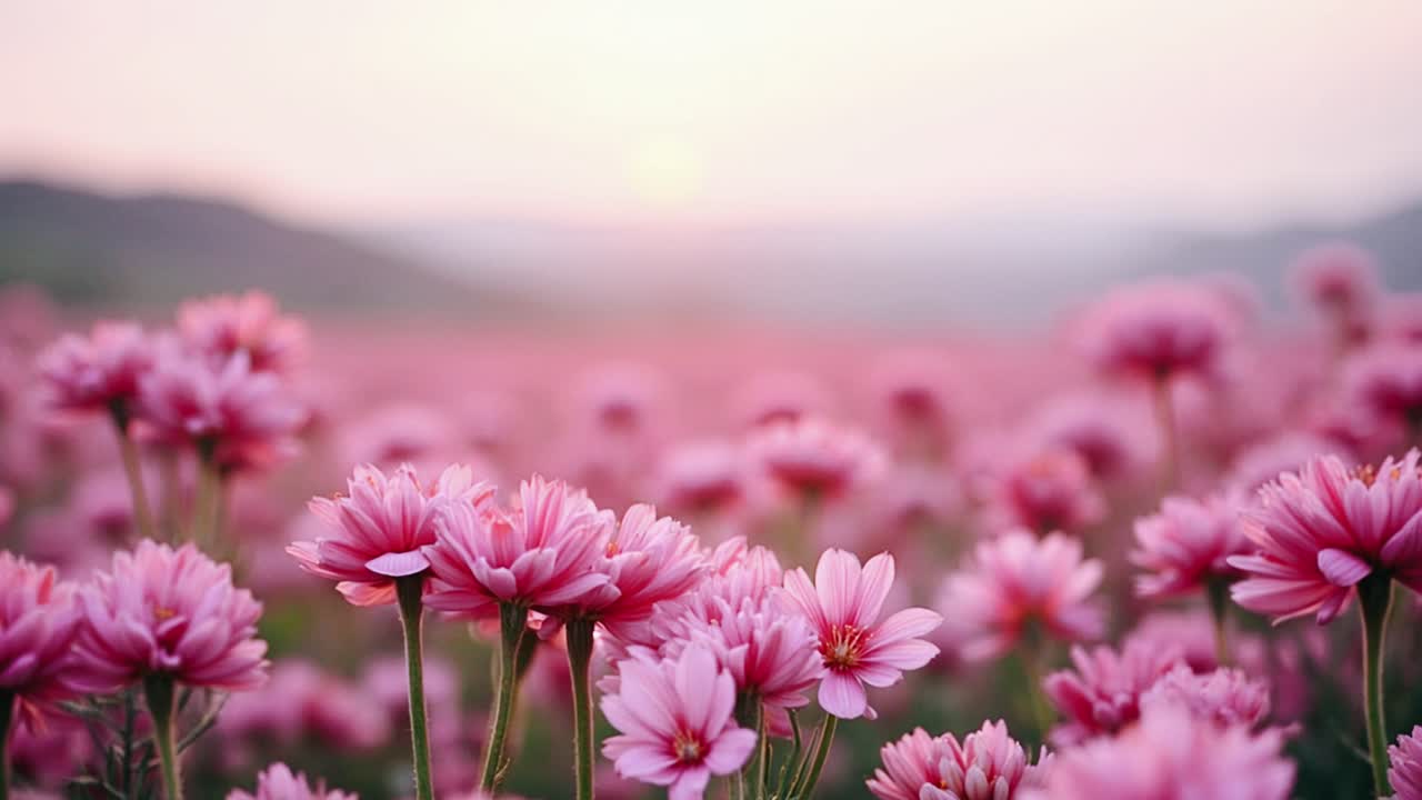 Pink Flower Field at Sunset | Premium Stock Video Footage