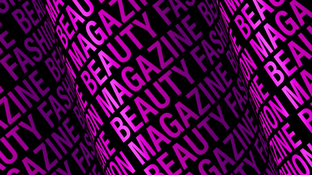 BEAUTY FASHION MAGAZINE purple text word tube rotating animation ...