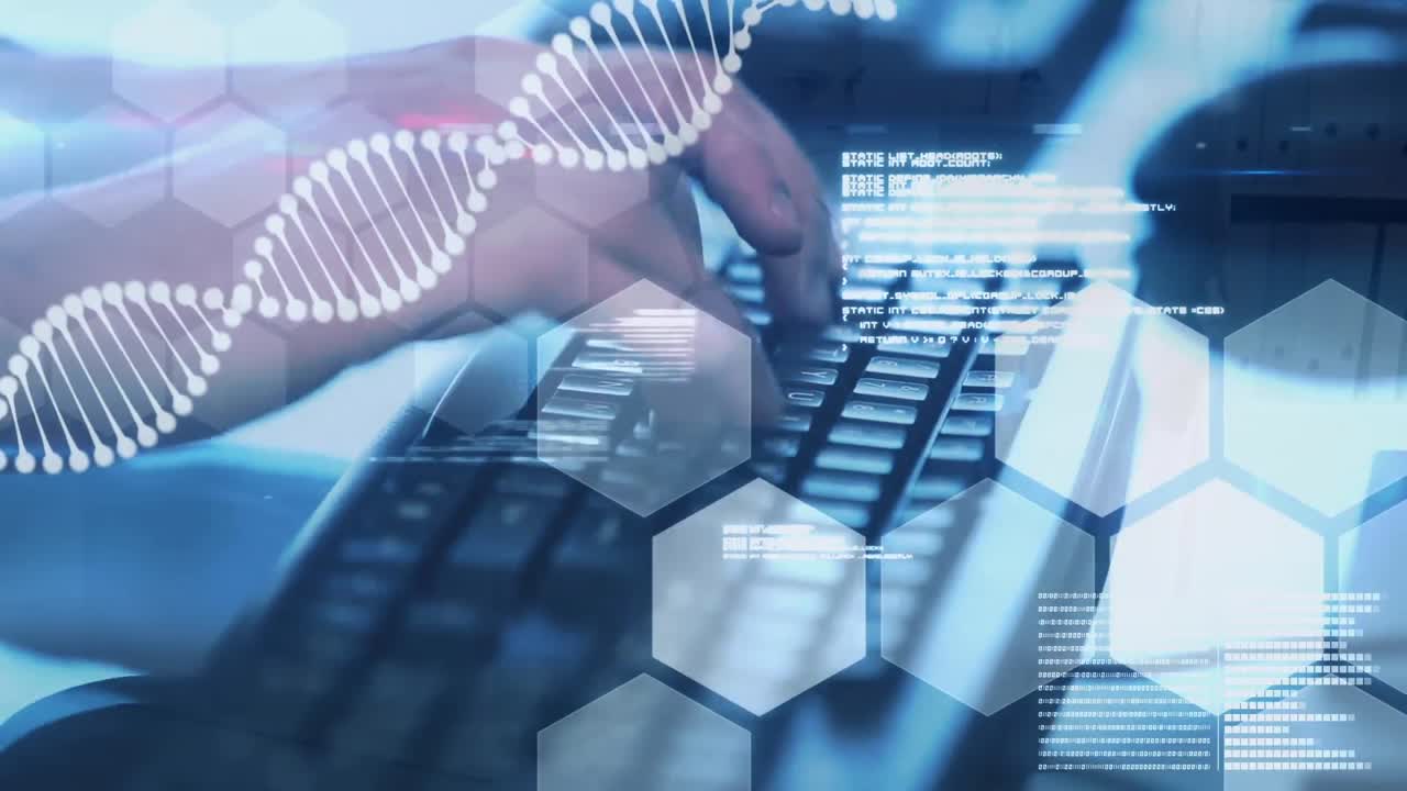 Animation Of Dna Strand And Data Processing Over Hands Typing On Keyboard Free Stock Video ...