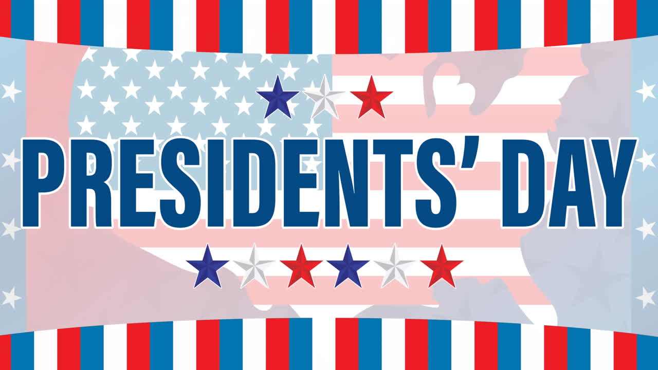 Animation of presidents day text over usa map coloured with american ...