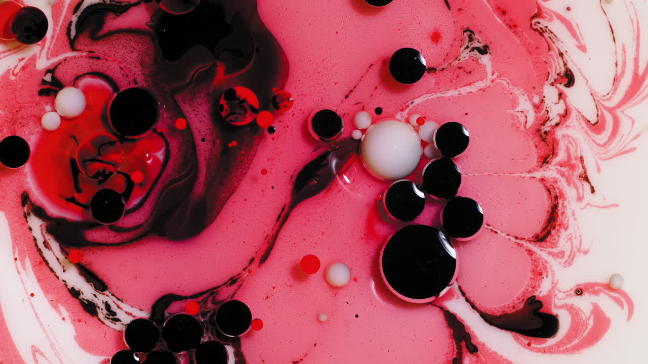 Red and cream colored acrylic paint mix, abstract fluid art background ...