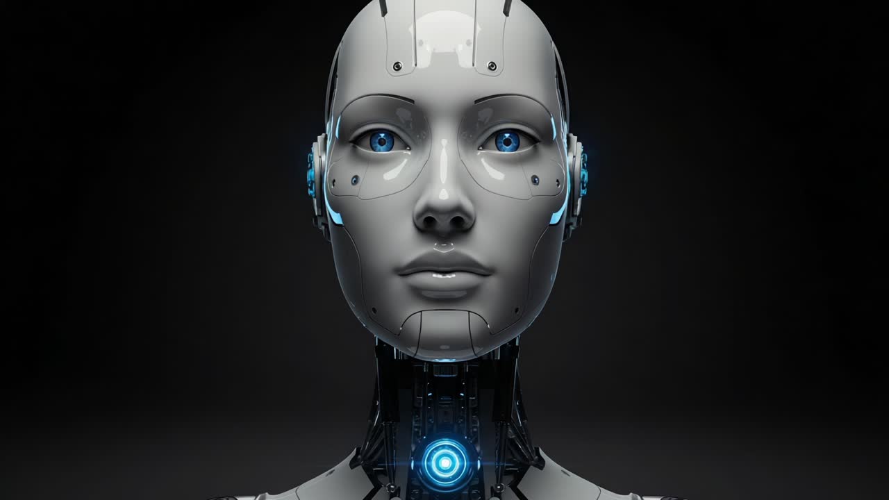 A Stunning Close-Up of a Futuristic Android with Bright Blue Eyes and a ...