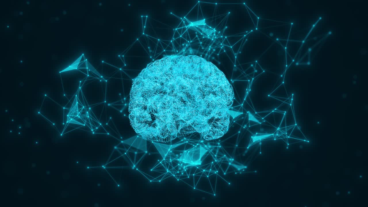 Conceptual 3d animation of digital brain hologram with ai artificial intelligence or deep data ...