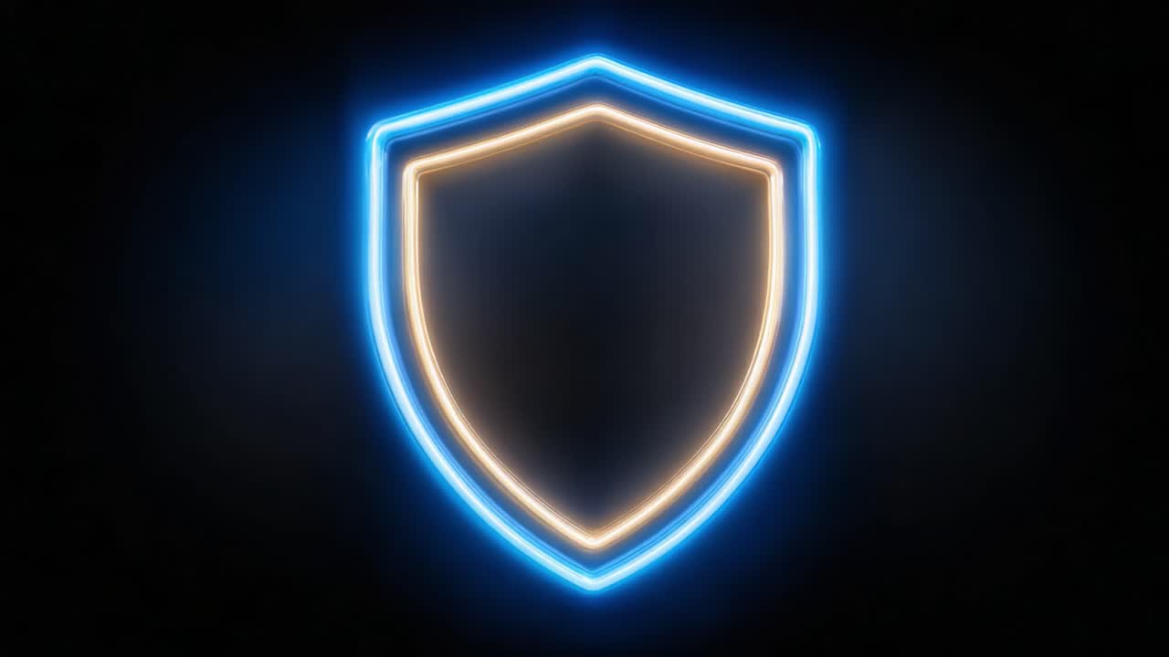 Illuminated Shield Design Featuring Neon Blue and Orange Colors Against ...