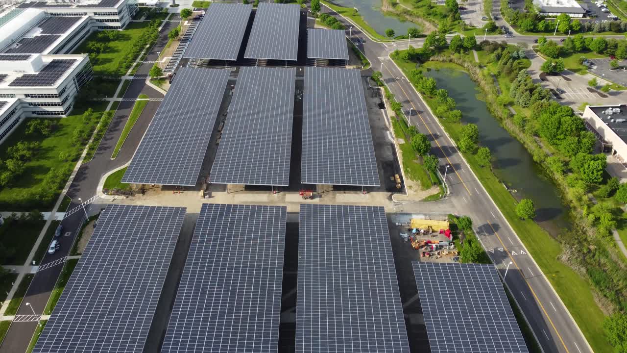 Solar Panels Installed In A Corporate Office Complex Parking Lot And ...