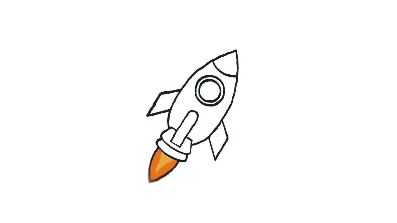 Hand drawn rocket with flame animation. jittery effect.Wiggly Stop ...