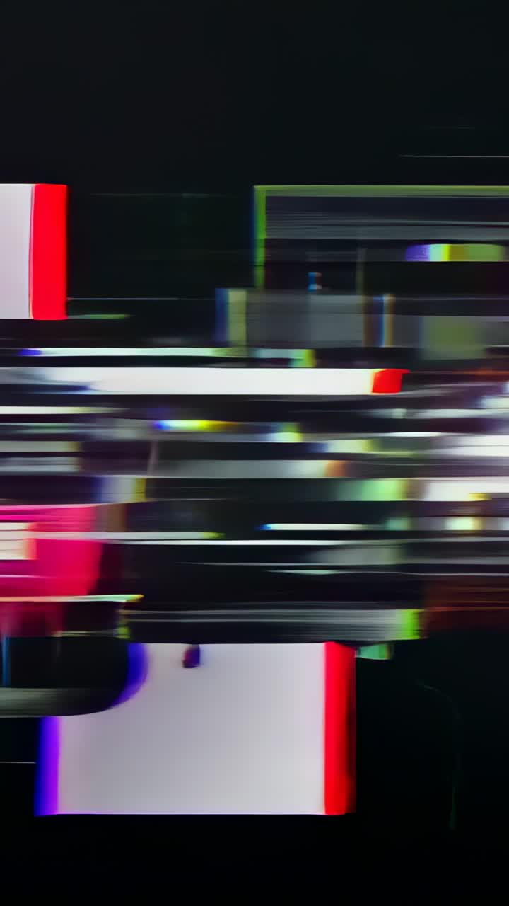 Vertical video: Starting as narrow band, glitch spreading tiles and RGB ...