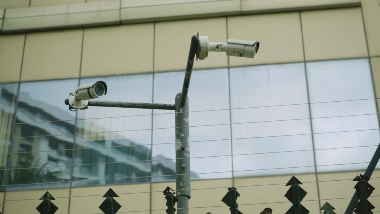 Surveillance Cameras Seen On A Buildings Boundary Wall Free Stock Video ...