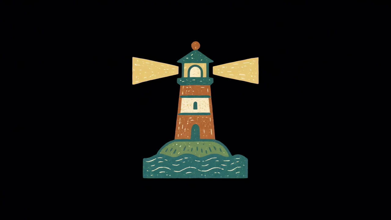 Illustrated lighthouse with beams animation isolated asset, transparent ...