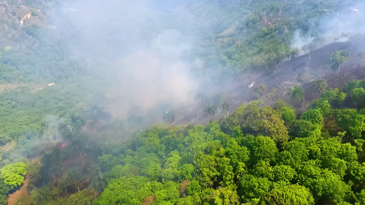 Premium stock video - Aerial view towards a deforestation area, a ...