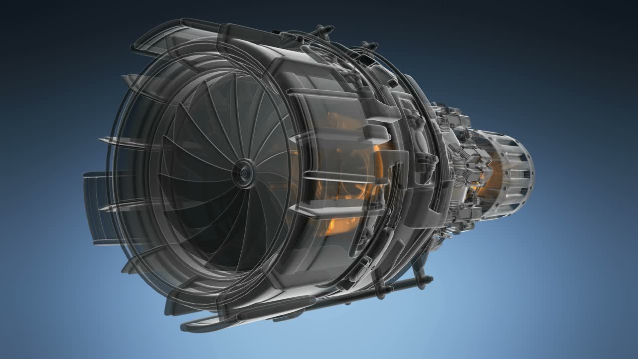 Premium stock video - Rotate jet engine turbine