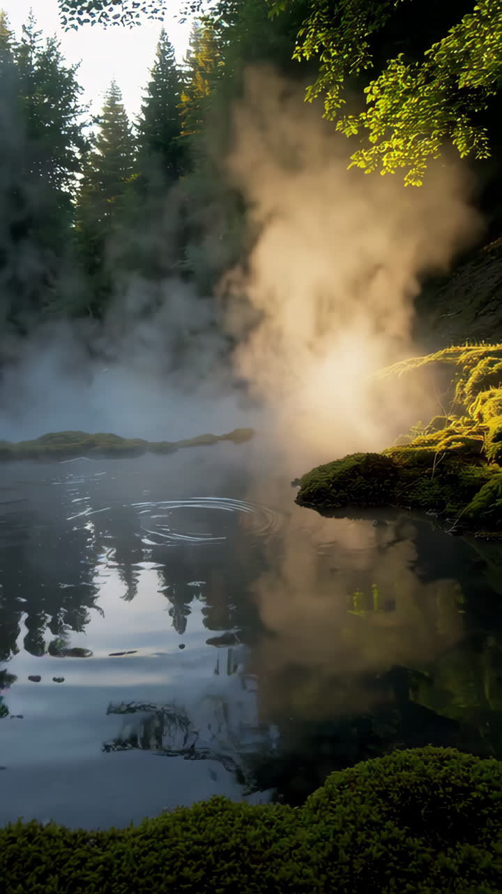 Misty Hot Spring in a Forest | Premium Stock Video Footage
