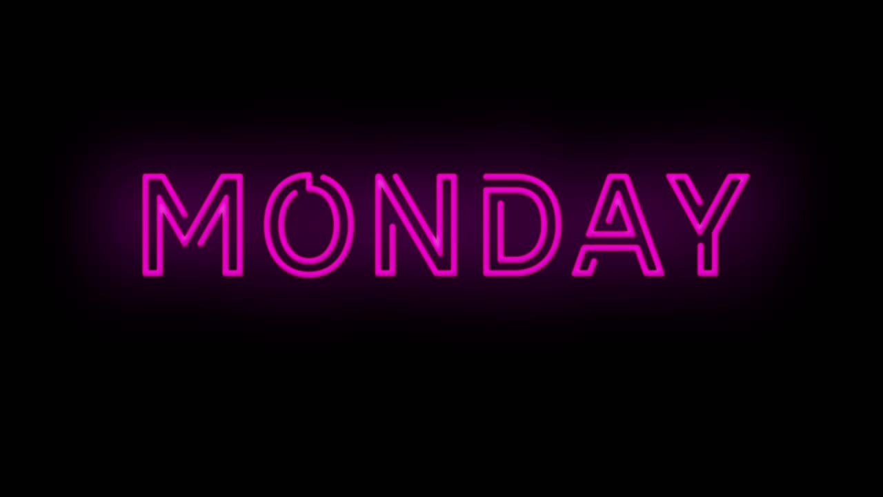 Flashing Neon Pink Purple MONDAY Sign On Black Background On And Off ...