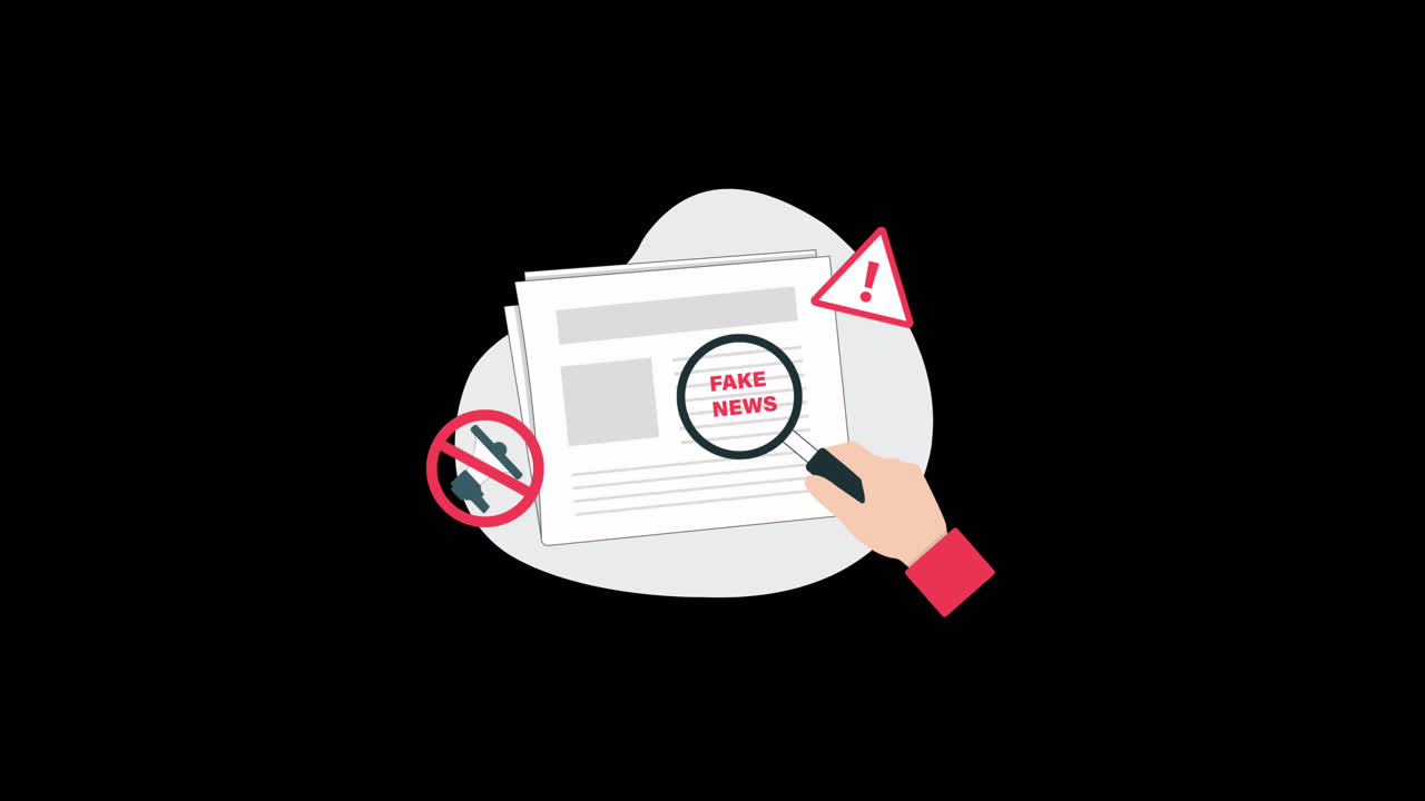 Animated Hand with Magnifying Glass Detecting Fake News on Document ...