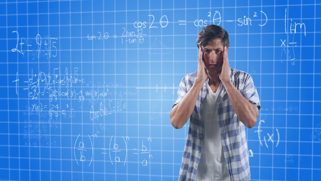 Premium stock video - Man thinking over mathematical equations.