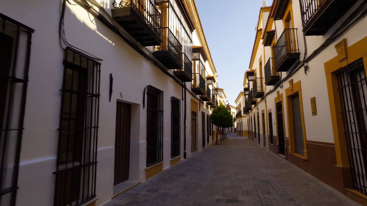 Narrow Spanish Alleyway with White Buildings | Premium Stock Video Footage