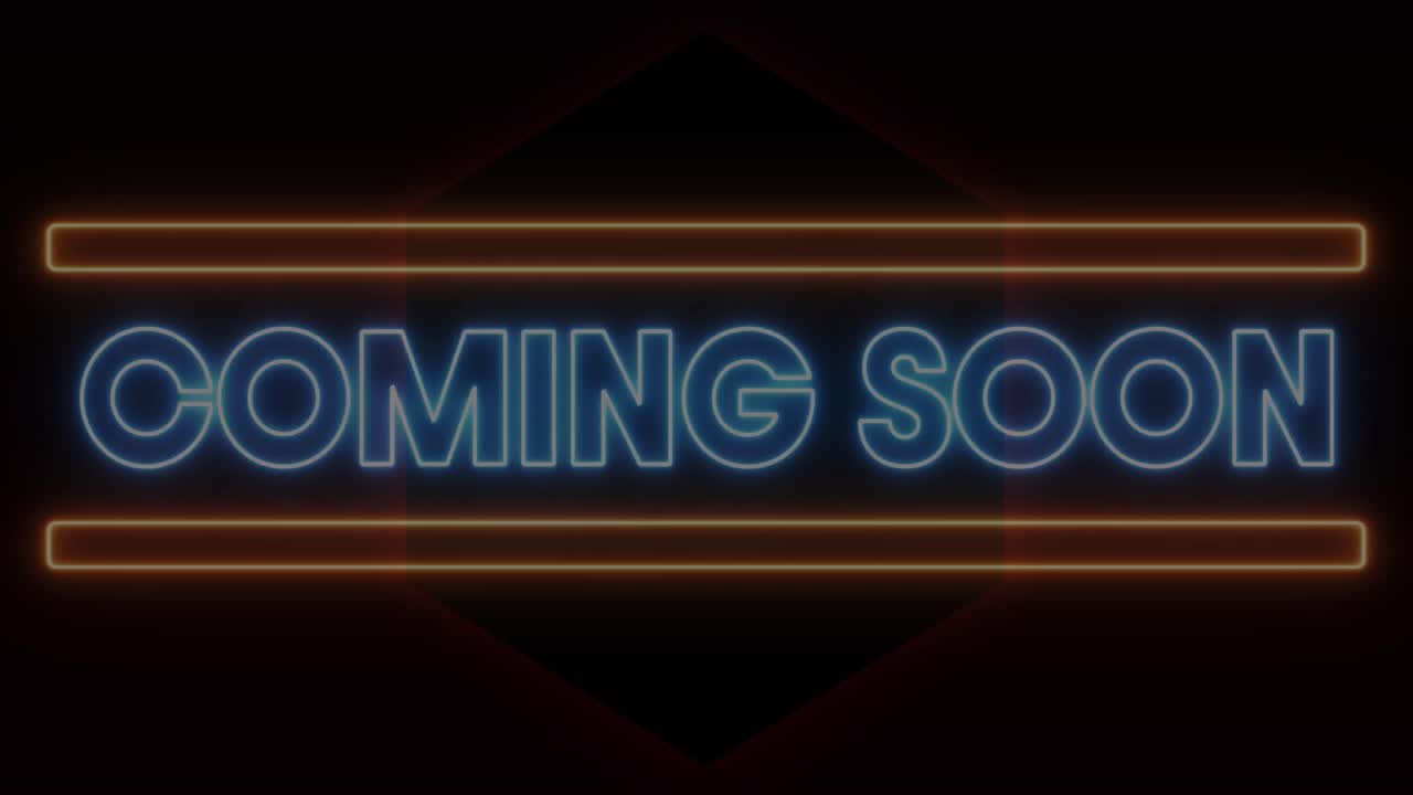 Animation Of Coming Soon Text In Blue Neon With Red Neon Hexagons Free ...