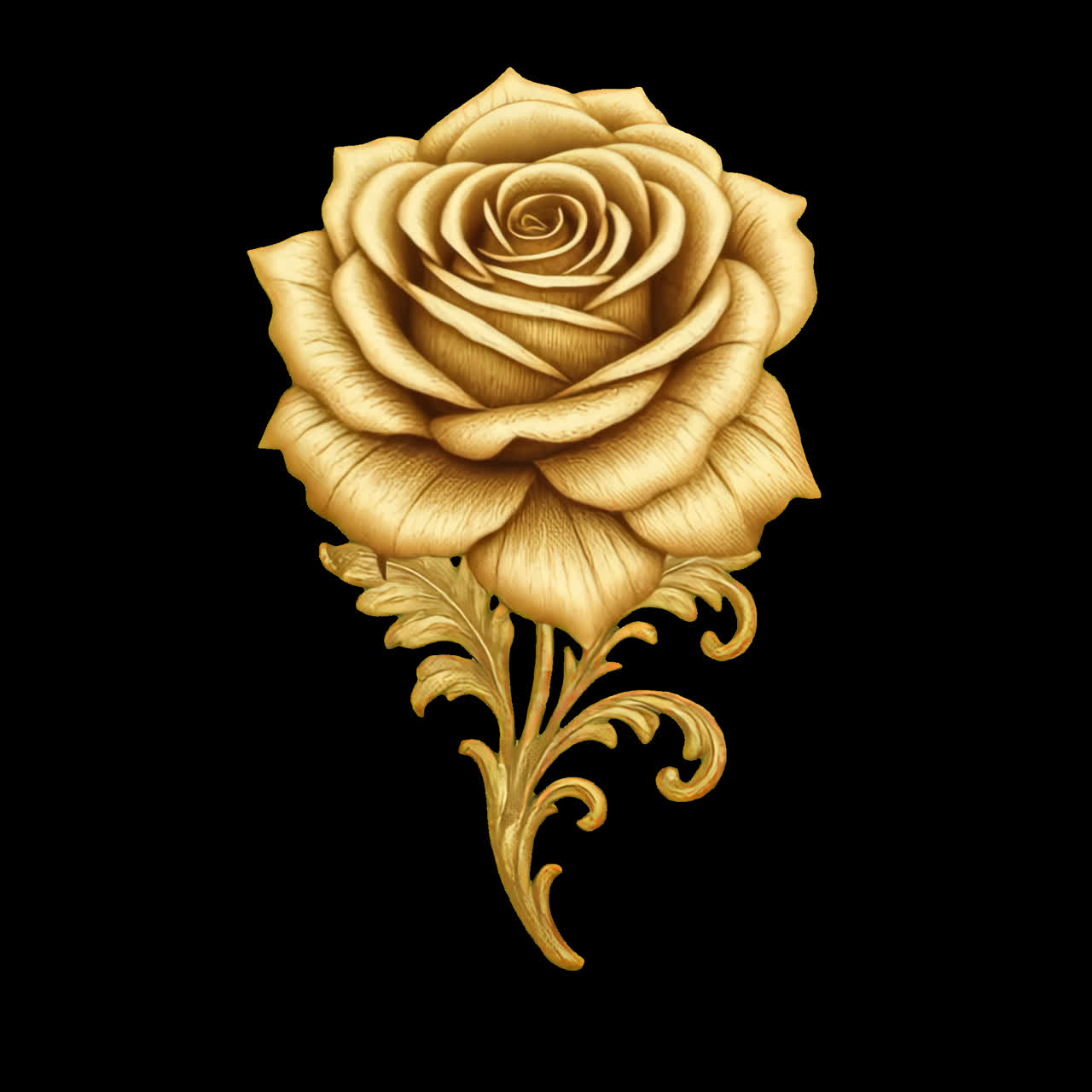 Golden rose animation isolated asset, transparent 4K video, alpha ...