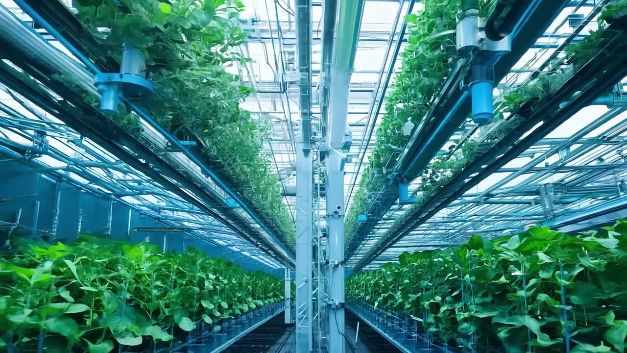 Premium stock video - Indoor hydroponic farm with plants growing in ...