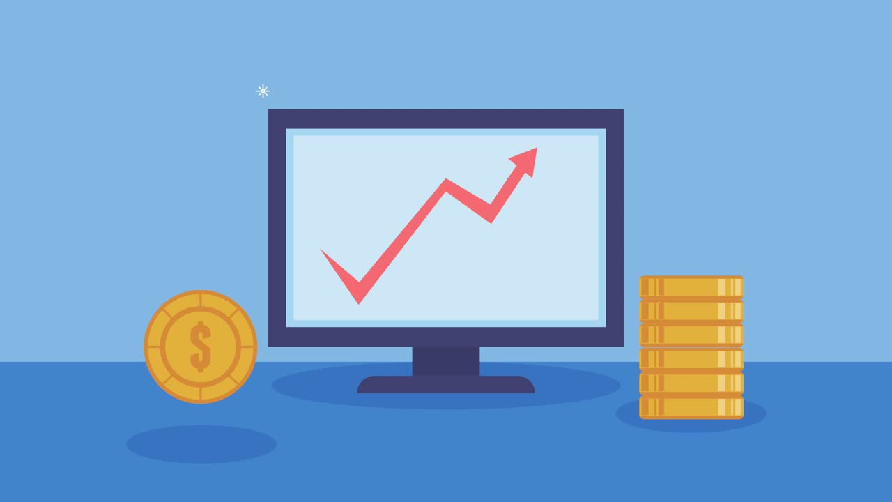 Financial business animation with coins and desktop | Premium Stock ...