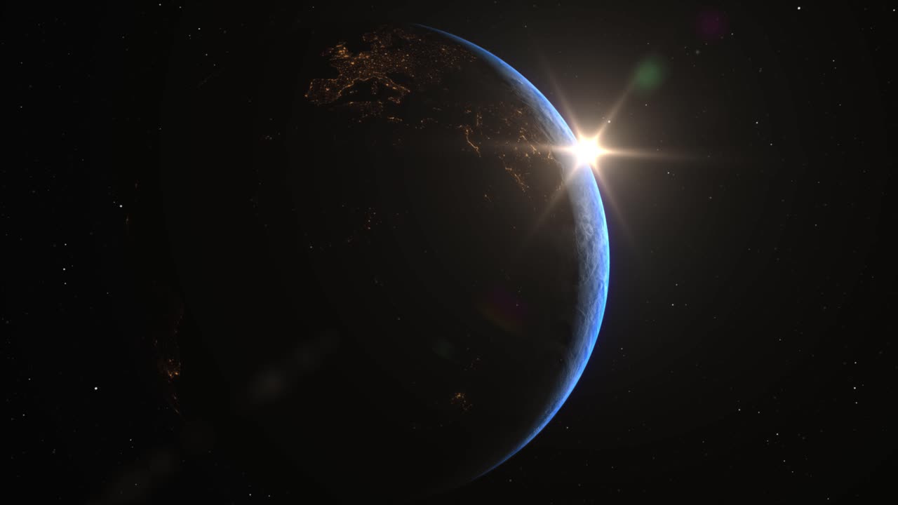 Spectacular 3D computer generated render of an Earth sunrise from space ...