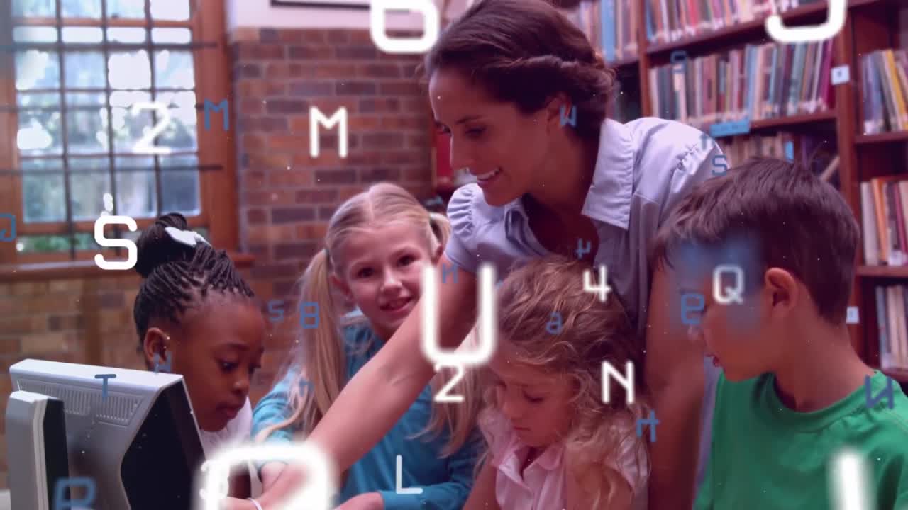 Changing Numbers And Alphabets Floating Against Female Teacher Teaching ...