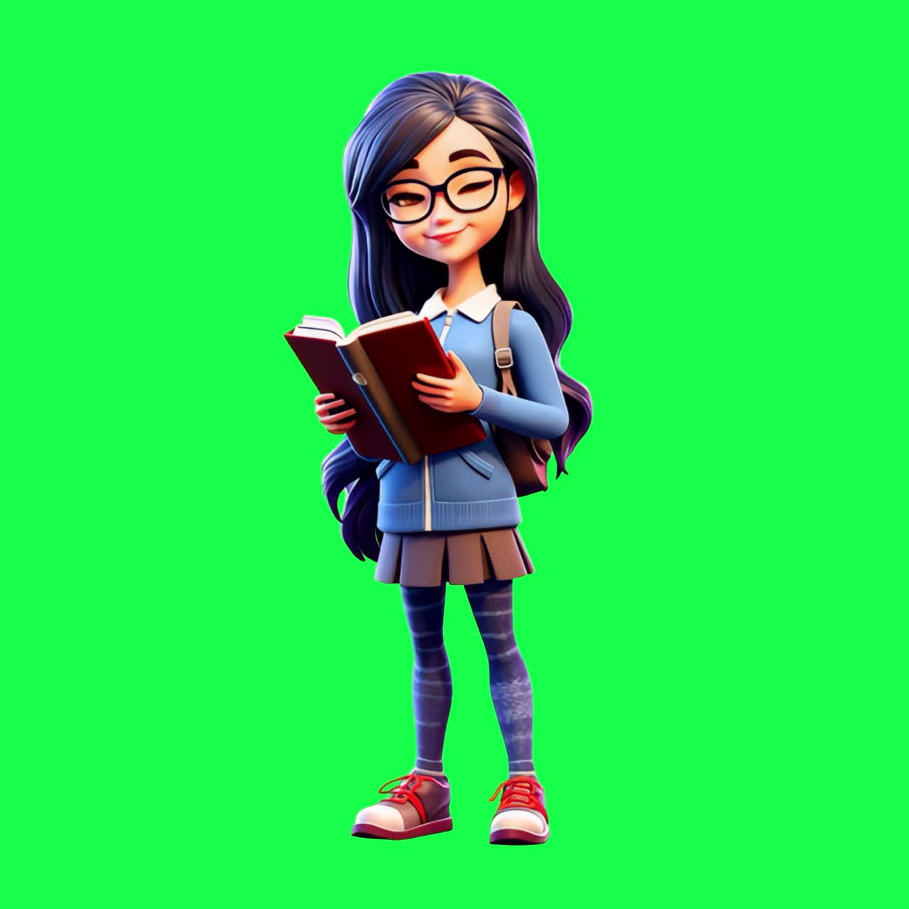 Animated student reading book animation, transparent 4K video, green ...