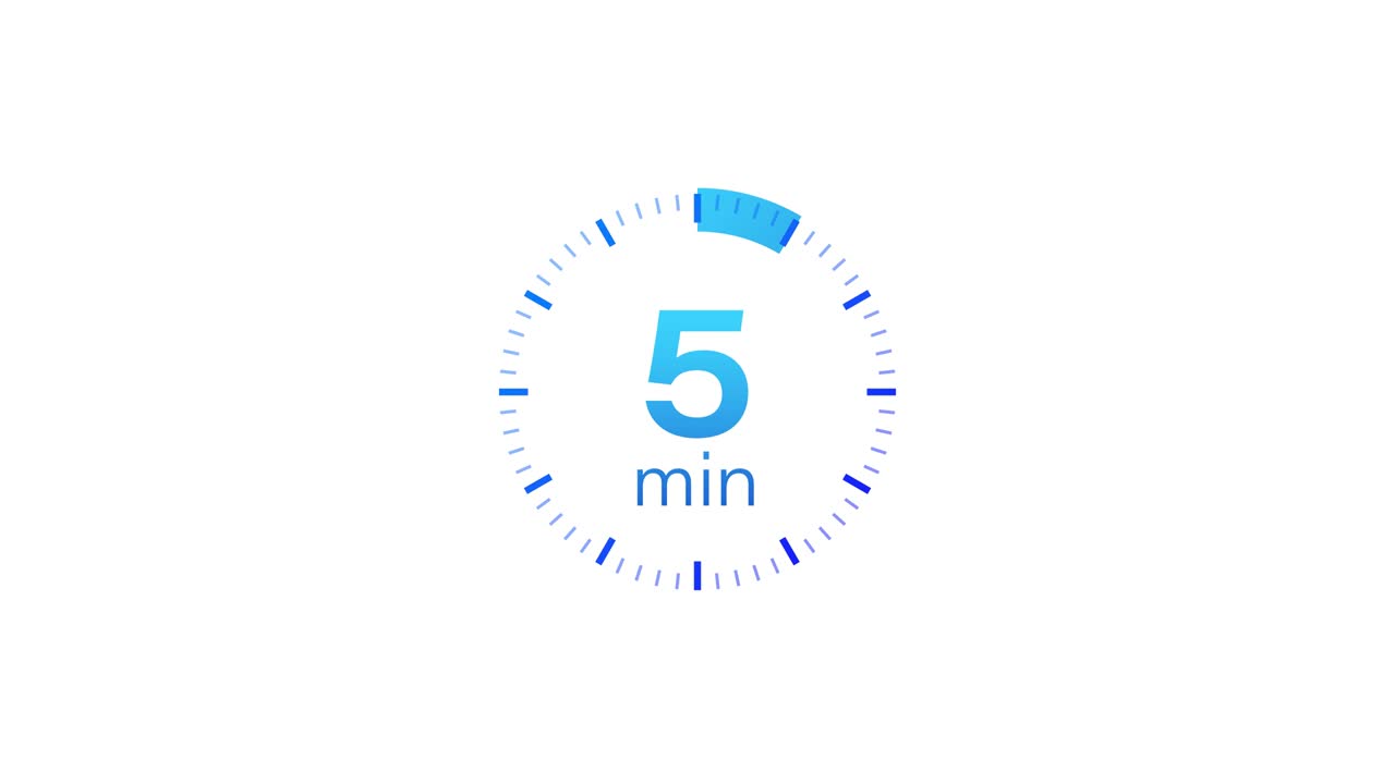 Der 5-Minuten-Timer. Stoppuhr-Symbol im Flat-Design. Motion Graphics ...