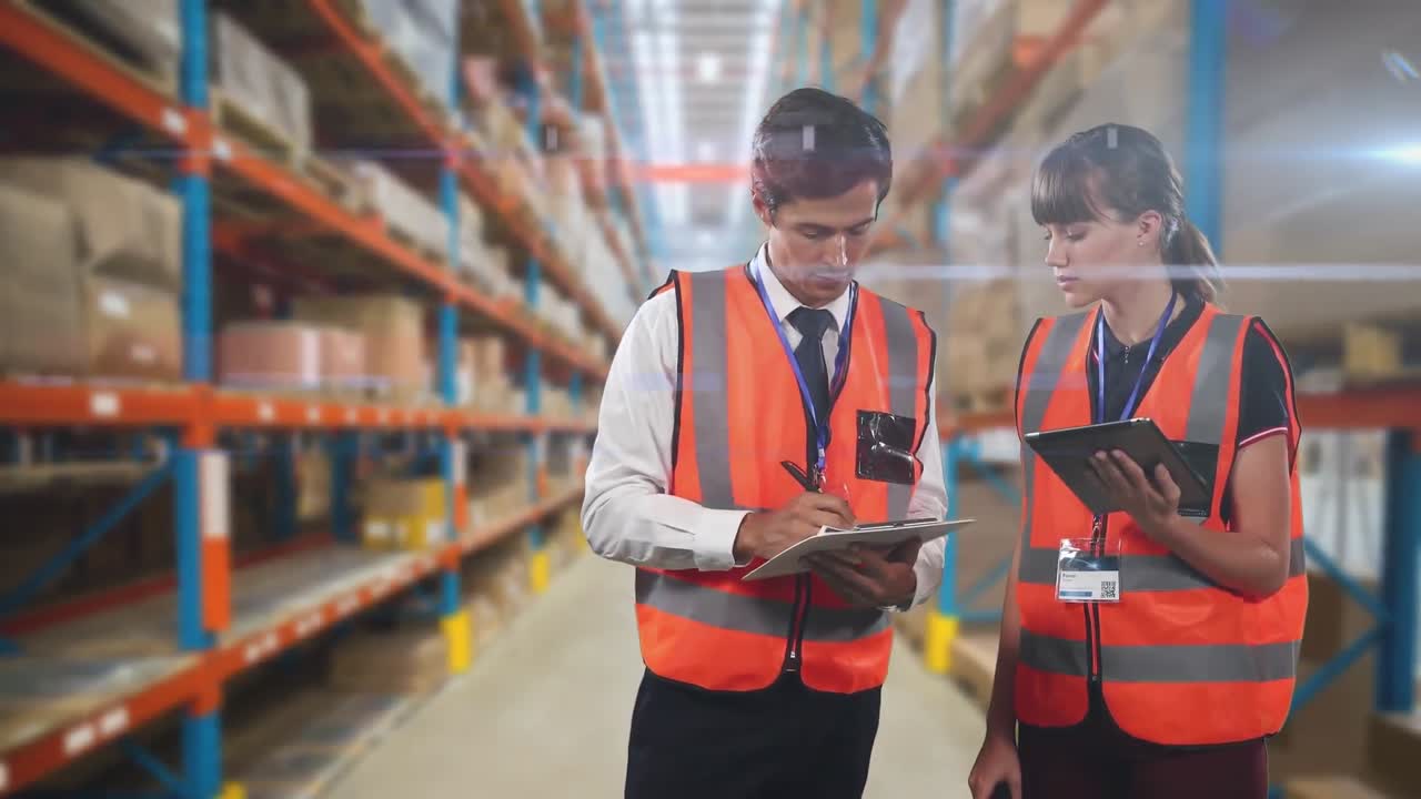 Premium stock video - Animation of a male and female warehouse workers ...