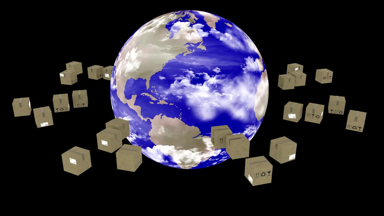 Videos. 3D illustration. Shipping around the world. Parcels rotate ...