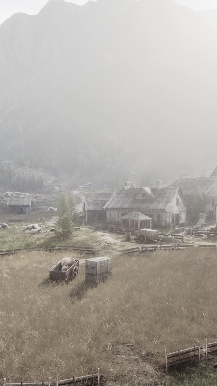 Misty mountain village: a medieval rural scene Premium Stock Video Footage