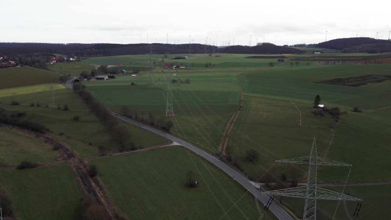 Critical Infrastructure: Aerial View Of Powerlines Connecting Windmills ...