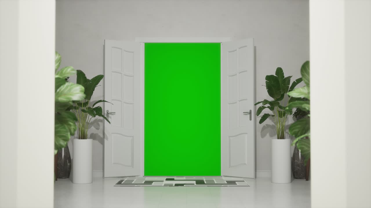 Door Opening Animation In A Light White Room, Green Screen Chroma Key ...
