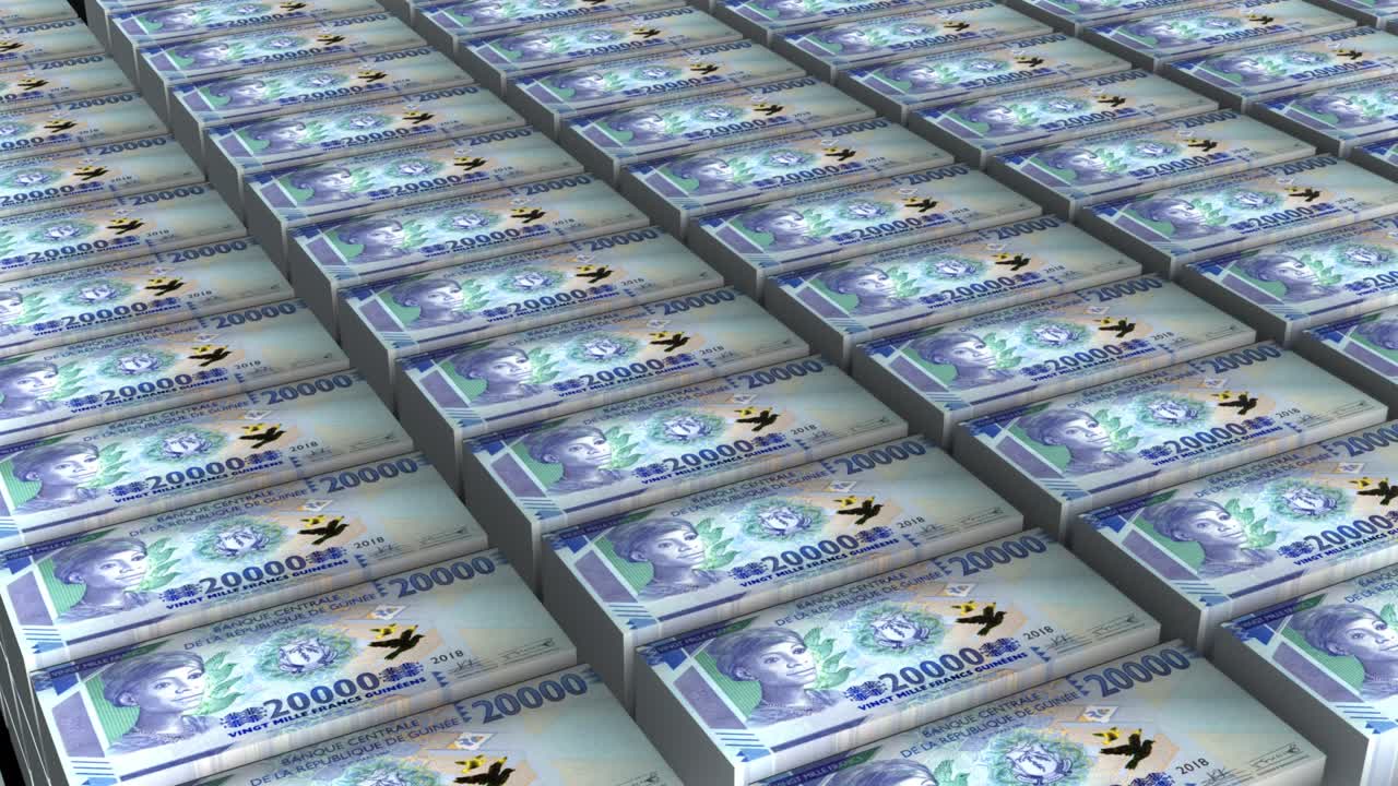 3D Animation of Guinea 20000 Francs Banknotes Money Stack on White ...