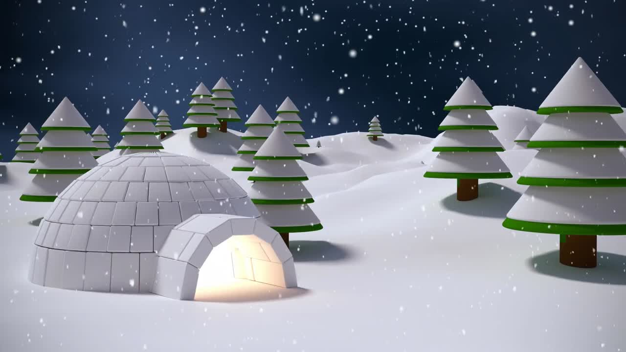 Premium stock video - Igloo in winter scenery and falling snow