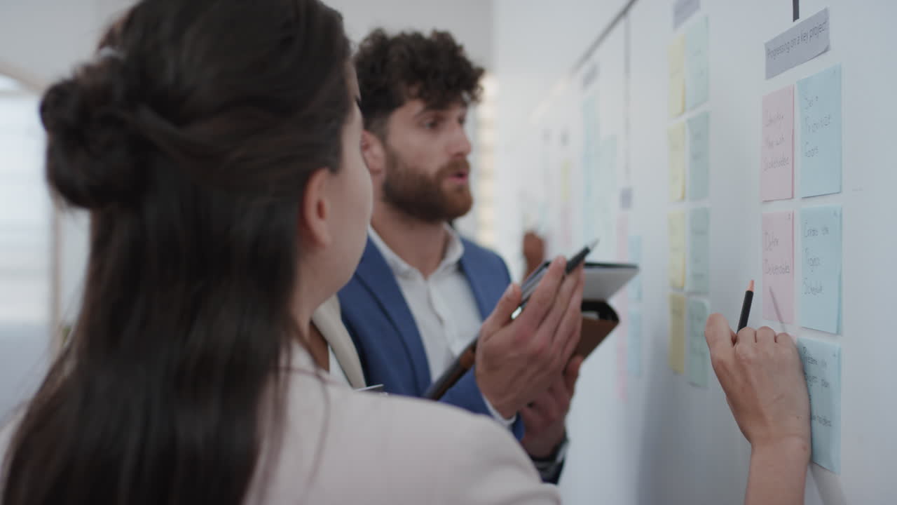 Corporate Business People Meeting Using Sticky Notes Brainstorming ...