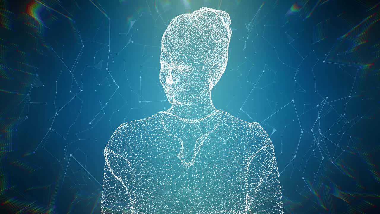 3d render of abstract face analysis. Biometric identification scan ...