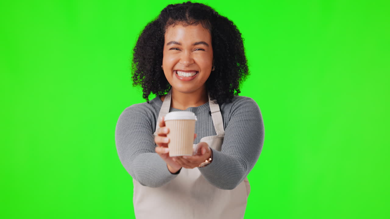 Premium stock video - Coffee, green screen and woman