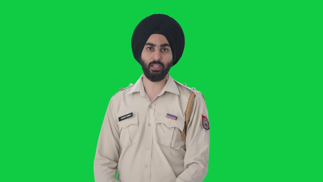Angry Sikh Indian Police Man Talking Green Screen Free Stock Video ...