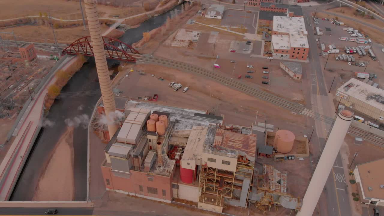Aerial Views Of A Very Old Looking Power Plant Factory In Denver ...