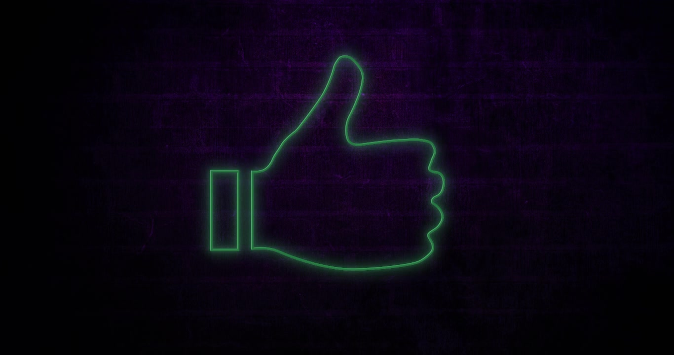 Thumbs down neon sign on brick wall 4k | Premium Stock Video Footage